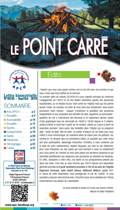 Le Point Carré sept oct n°44-45 2018 - l'association APCH de Garches